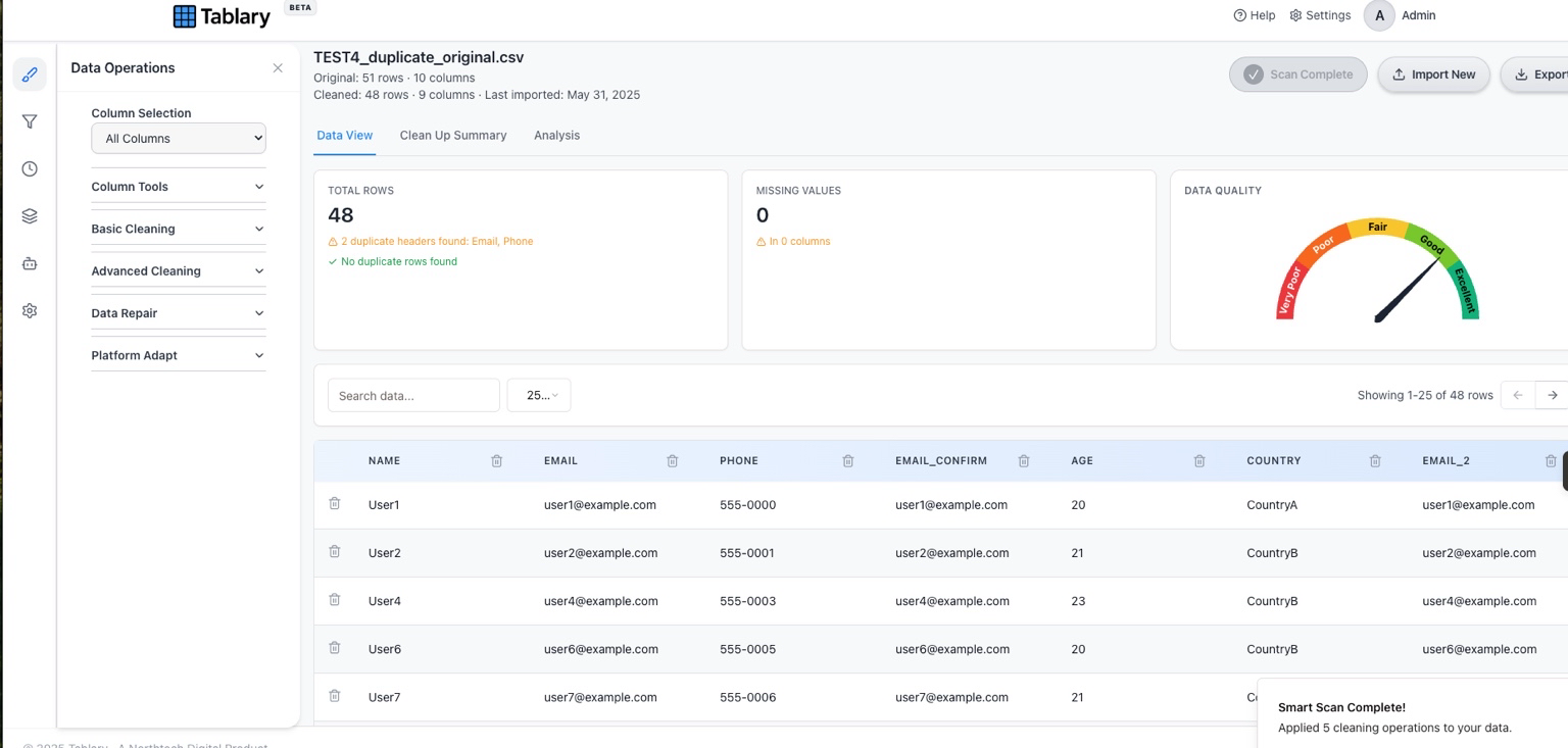 Tablary - CSV Data Cleaning Tool | No Coding Required